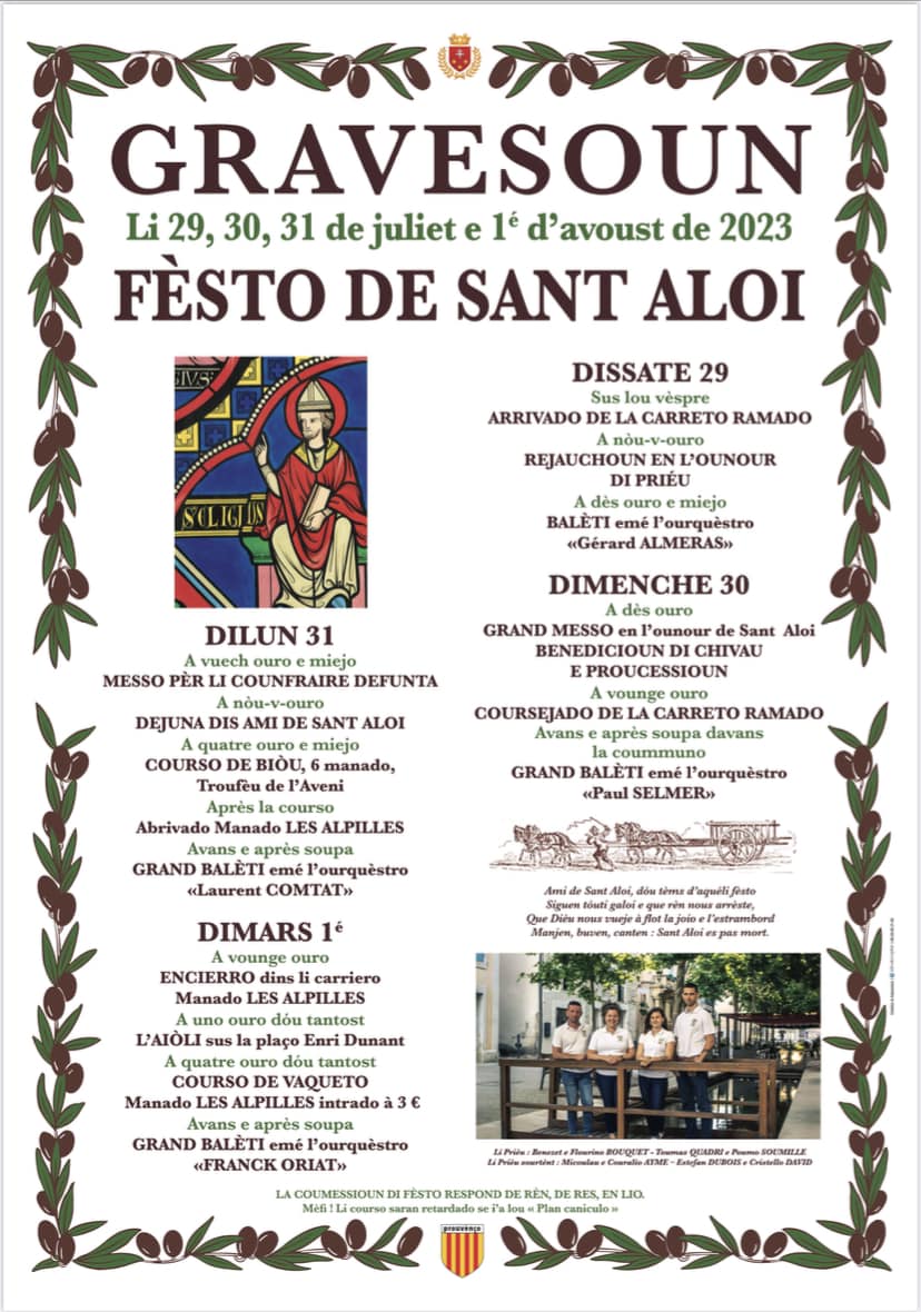 Fête de Saint Éloi (Sant Aloi) 2023 de Graveson 28/07 au 01/08
